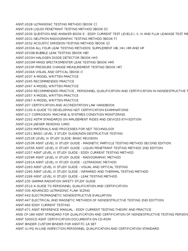 ASNT Standards List | PDF | Nondestructive Testing | Applied And ...