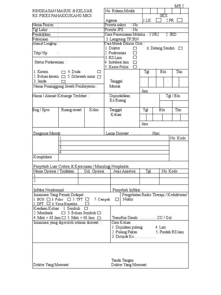 Format Lembaran Rekam Medis | PDF