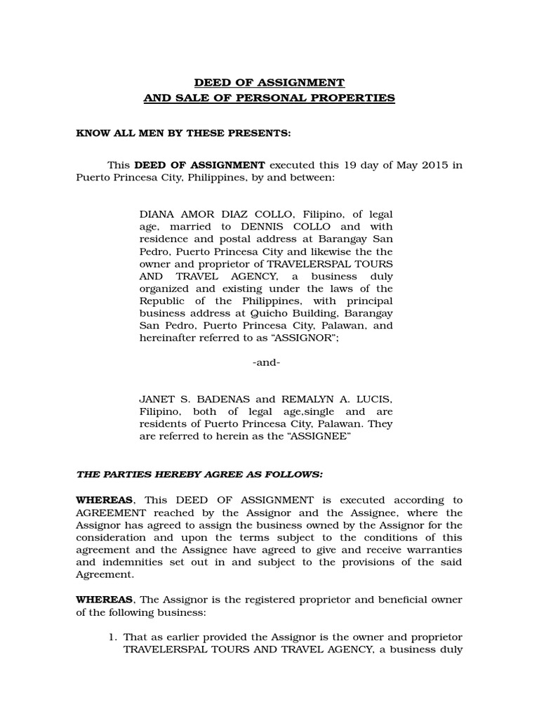 Deed of Assignment Corporate | PDF | Assignment (Law) | Virtue