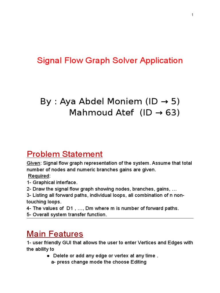 Signal Flow Graph Solver Application: By: Aya Abdel Moniem (ID 5 ...