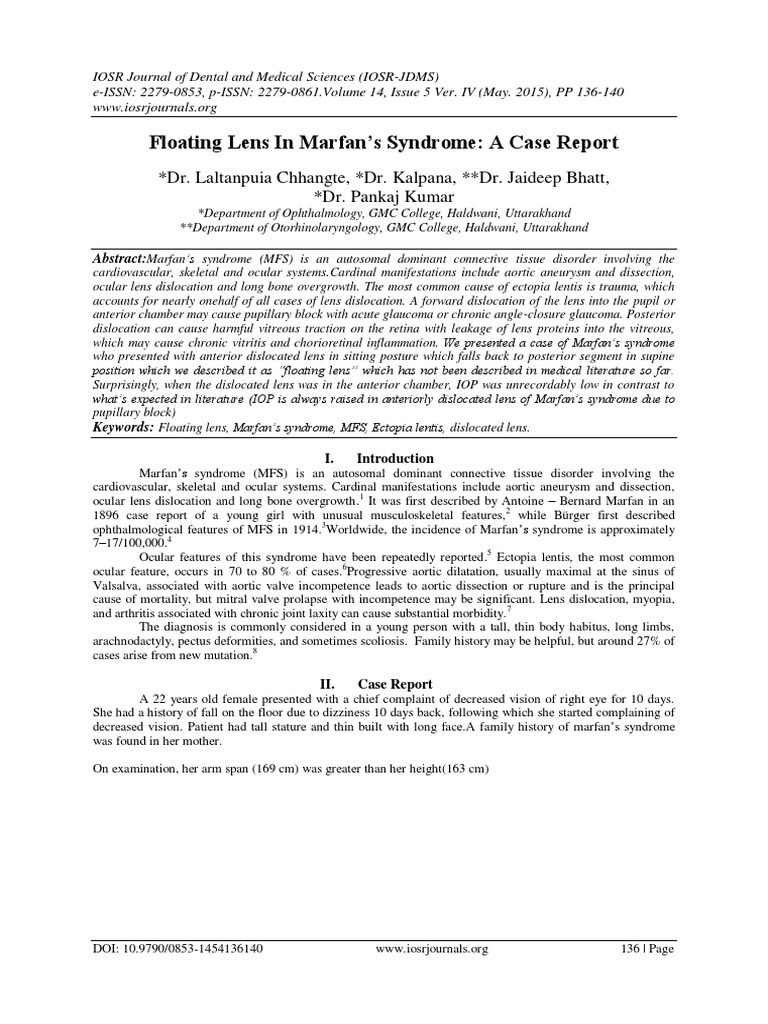 Floating Lens in Marfan's Syndrome: A Case Report | PDF | Vision | Eye