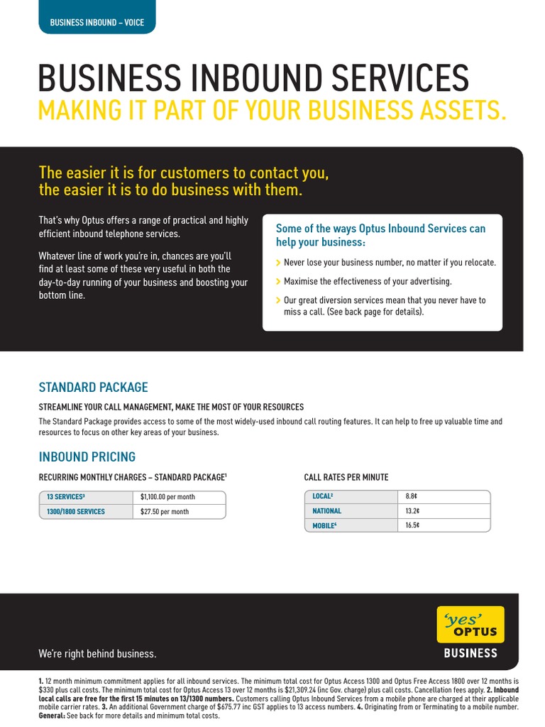 Optus Inbound Services for Businesses | PDF | Fee | Mobile Phones