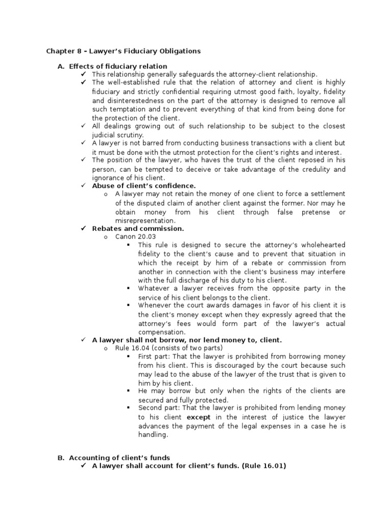 Legal and Judicial Ethics (Agpalo) Chapter 8 | Fiduciary | Costs In ...