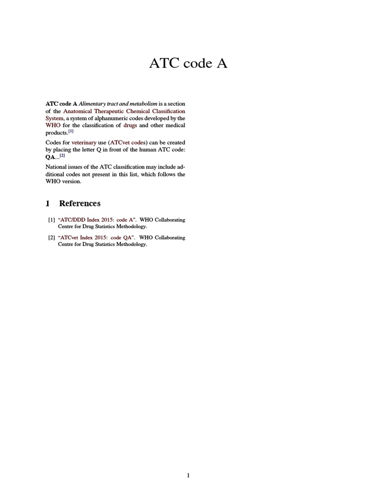 ATC Code A: Alimentary Tract Classification | PDF | Technology ...