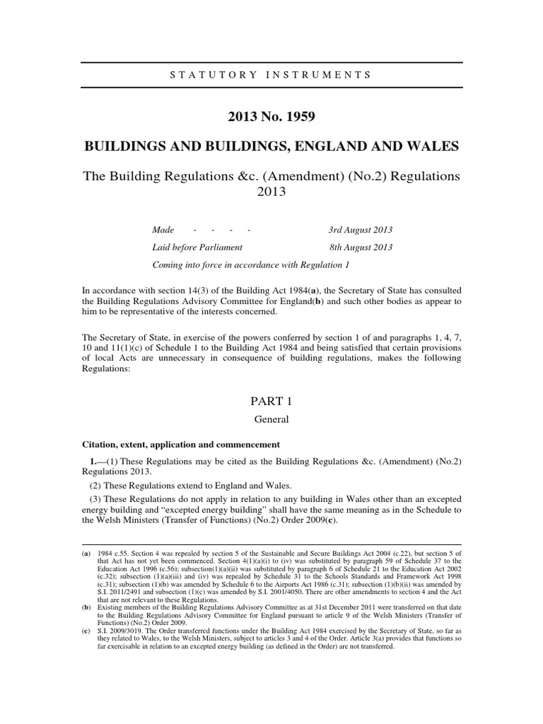 The Building Regulations &c. (Amendment) (No.2) Regulations 2013 | PDF ...