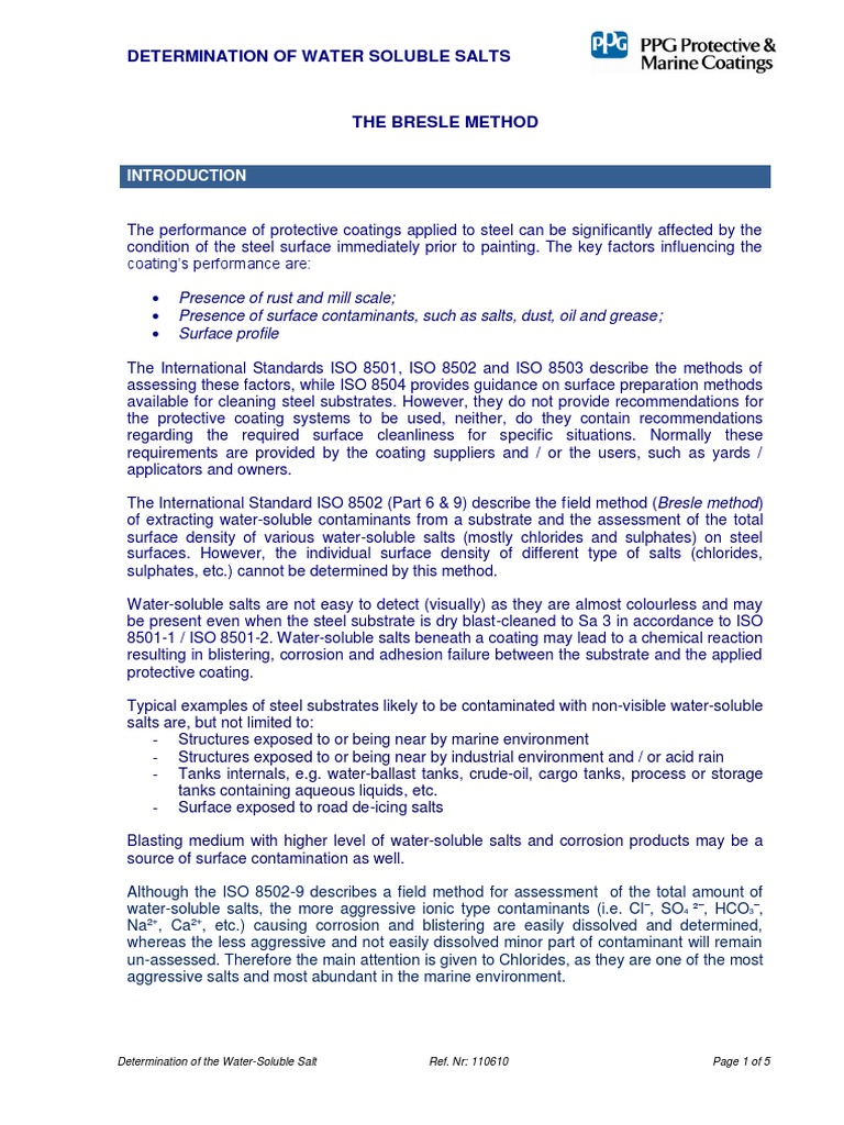 Water-Soluble Salts On Substrate - Bresle Method | PDF | Sodium ...