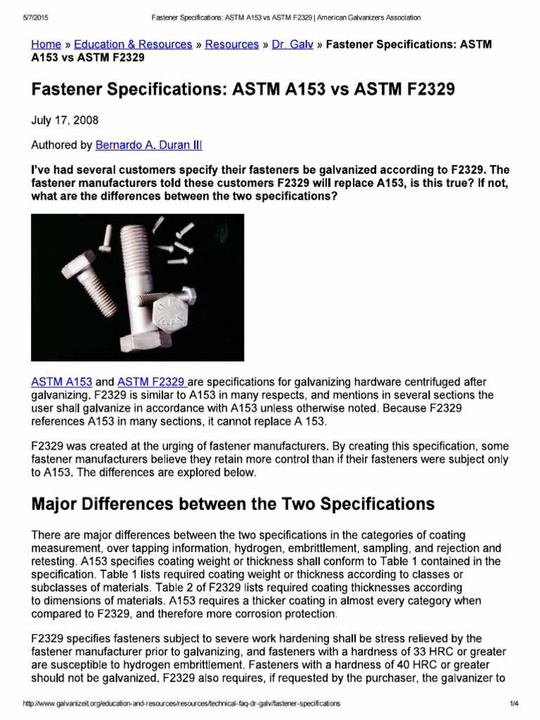 Astm F2329 Vs Astm A153 | PDF