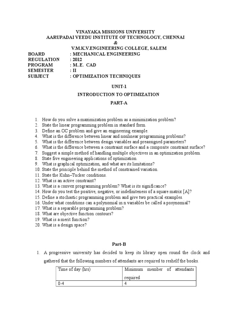 Optimization Techniques Question Bank | PDF | Mathematical Optimization ...