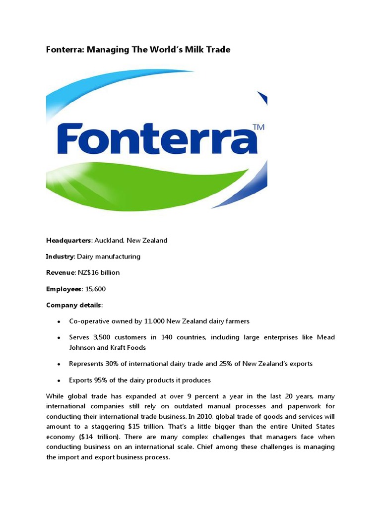 Fonterra Case Study | PDF | Business Process | Exports