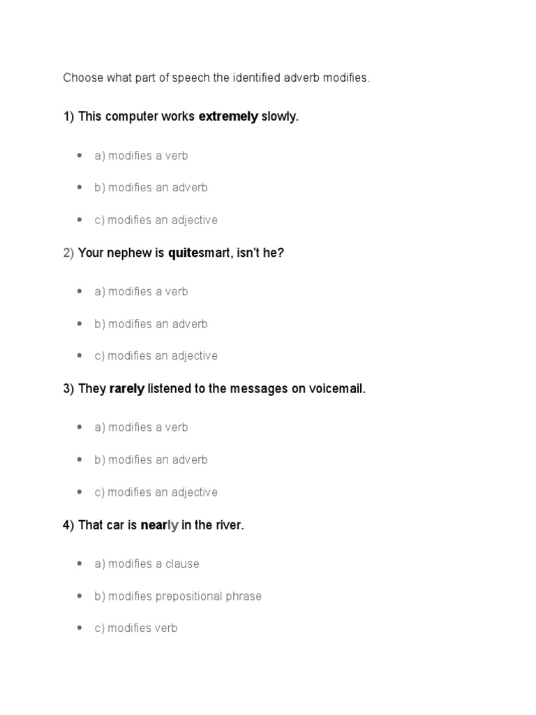 Adverb Usage Quiz | PDF | Language Arts & Discipline | Foreign Language ...