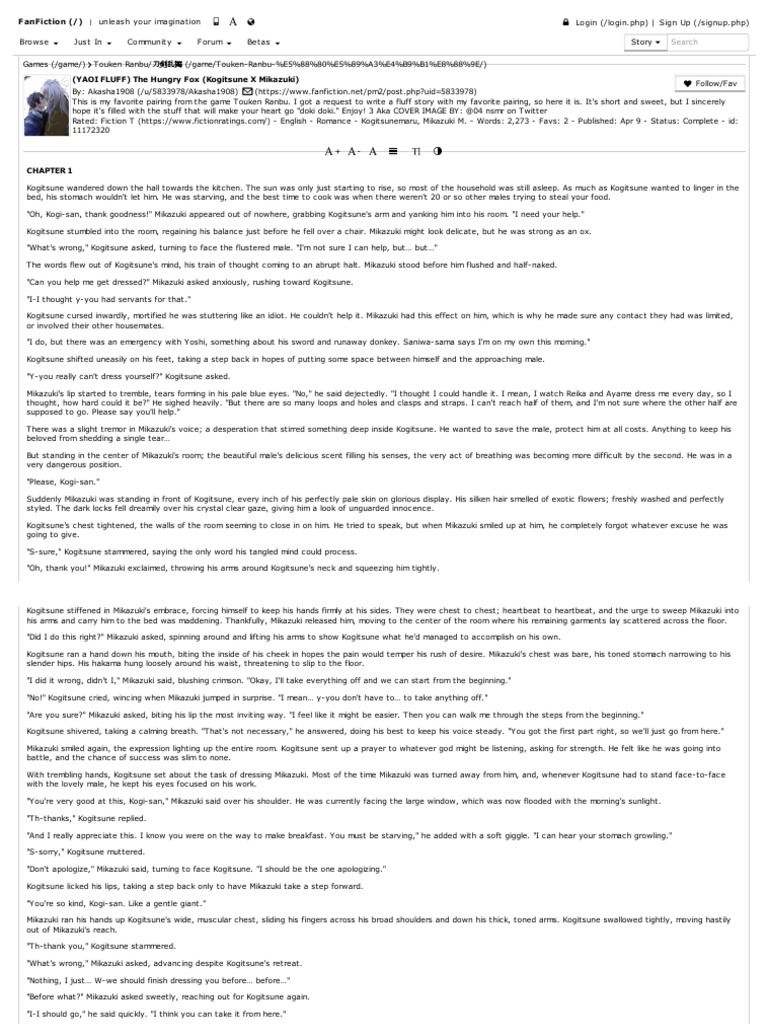 (YAOI FLUFF) the Hungry Fox (Kogitsune X Mikazuki), A Touken Ranbu ...
