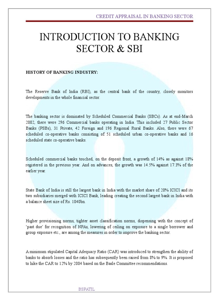 Introduction To Banking Sector & Sbi | PDF | Credit (Finance) | Loans