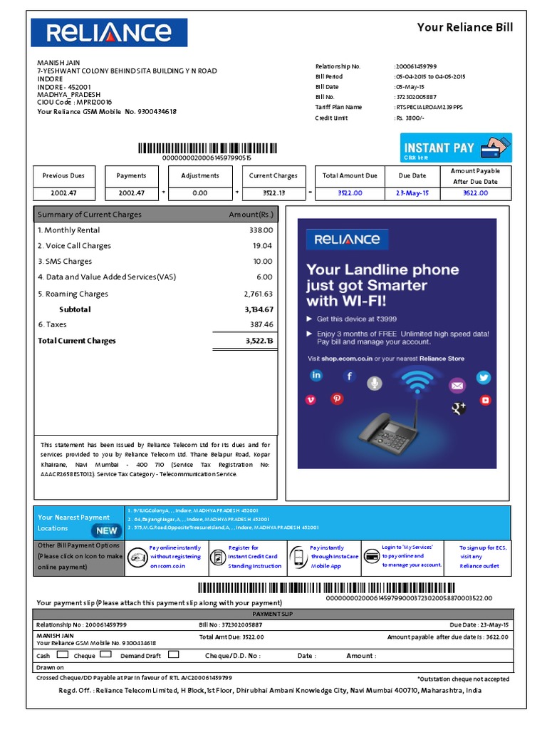 Your Reliance Bill | PDF | Roaming | Short Message Service
