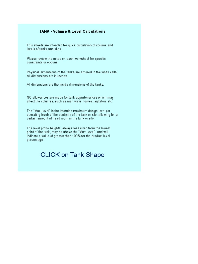 Tank or Silo - Volume and Level Calculations-D1.9S | PDF | Volume | Litre