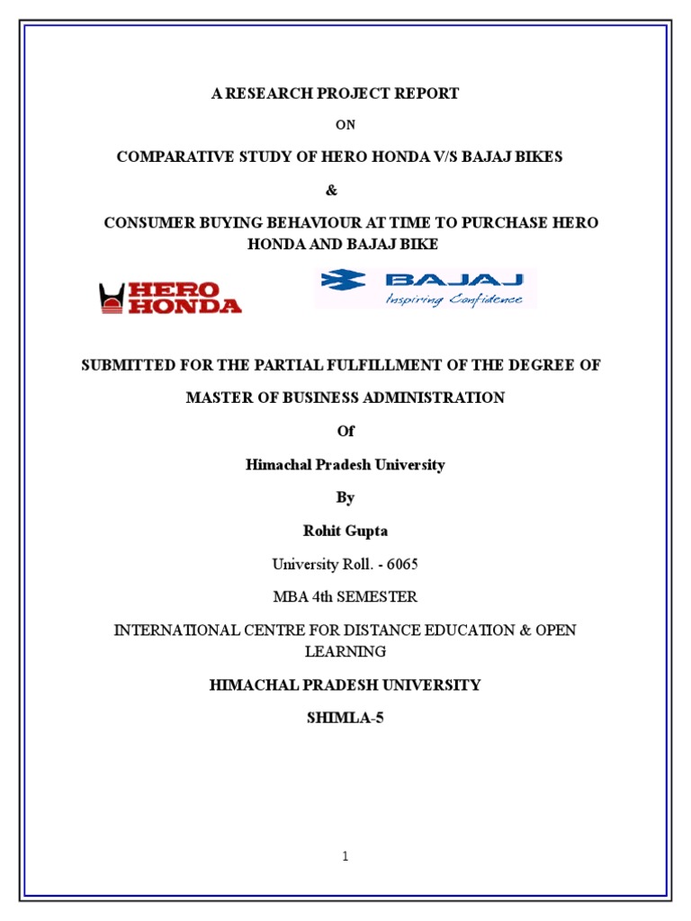 Comparative Study of Hero Honda Vs Bajaj Bikes | PDF | Consumer ...