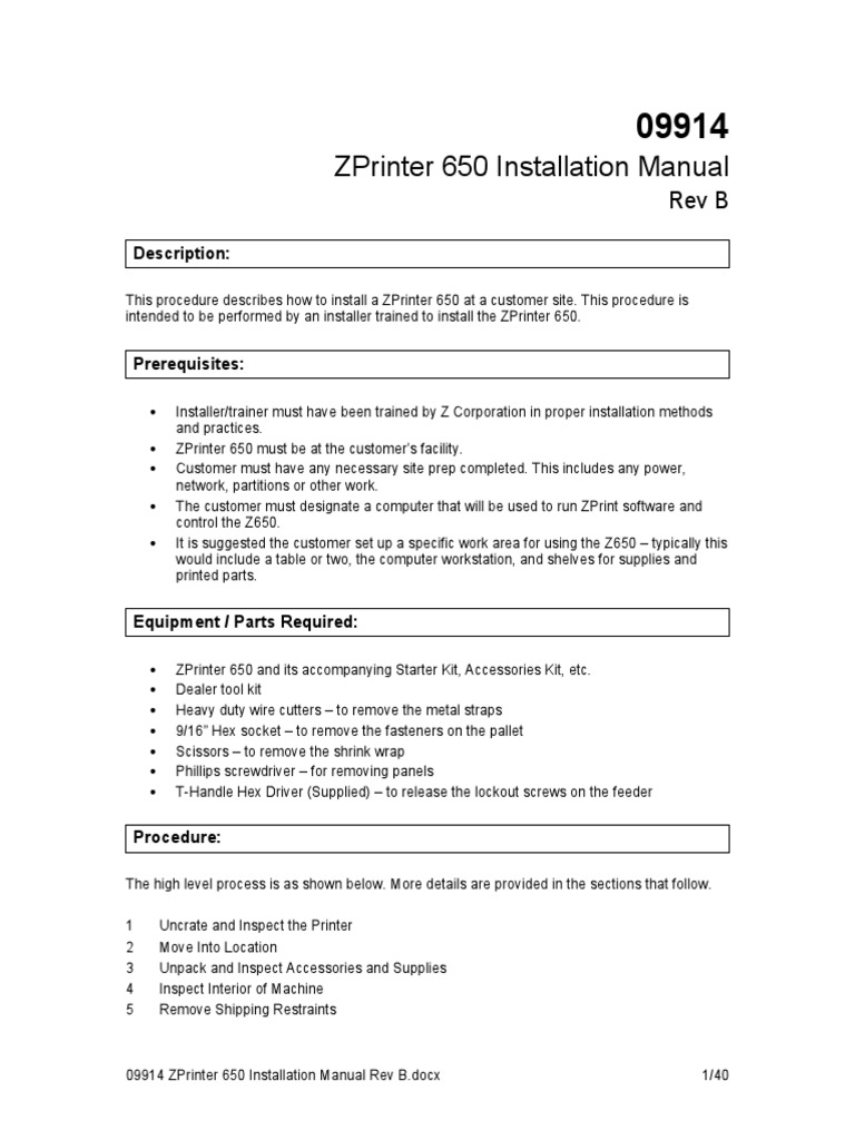 780 - 09914 ZPrinter 650 Installation Manual Rev B PDF | PDF ...