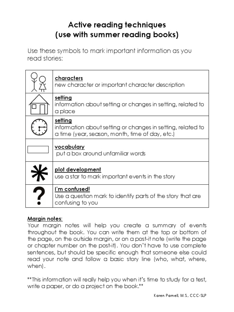 Active Reading Techniques for Summer Books | PDF | Language Arts ...