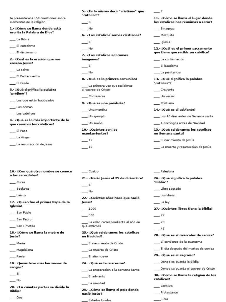150 Preguntas Sobre Religión | Jesús | Iglesia Católica