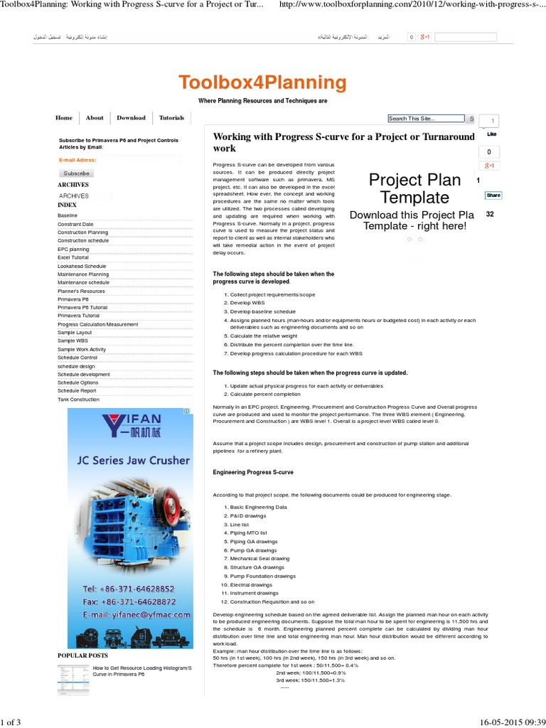 Toolbox4Planning - Working With Progress S-Curve For A Project or ...