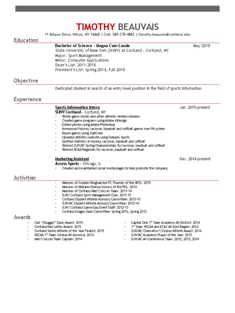 Sports Management Graduate Resume | PDF | Sports & Recreation
