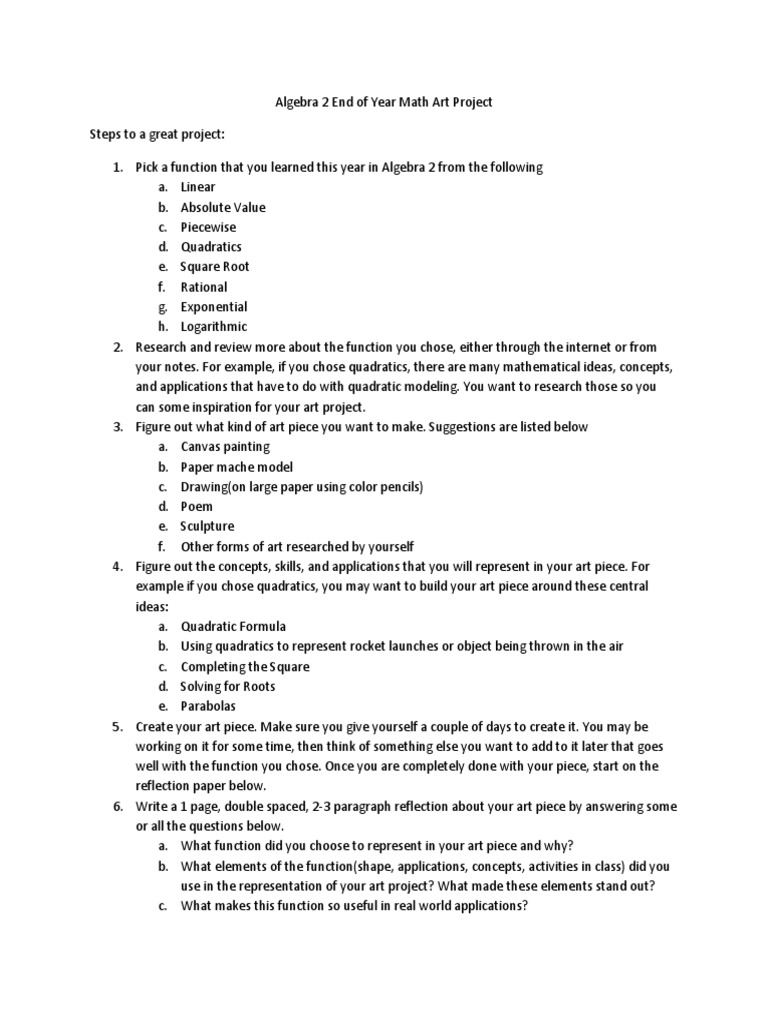 Algebra 2 End of Year Math Art Project | PDF | Teaching Methods ...