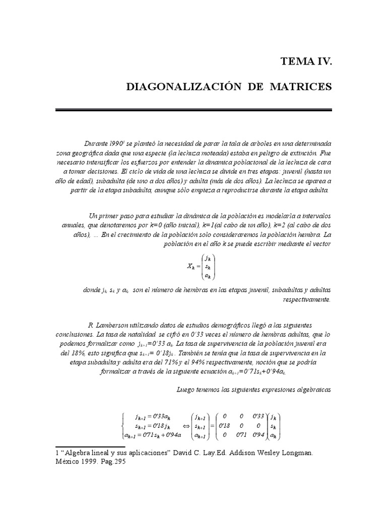TEMA IV Diagonalización de Matrices | PDF | Valores propios y vectores propios | Matriz ...