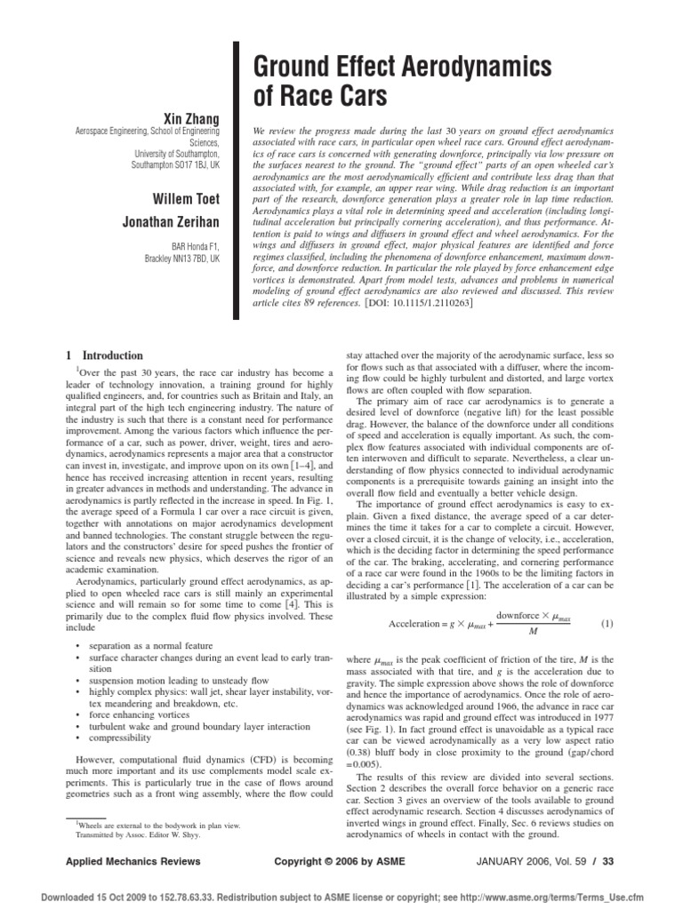Ground Effect Aerodynamics of Race Cars | PDF | Vortices | Airfoil