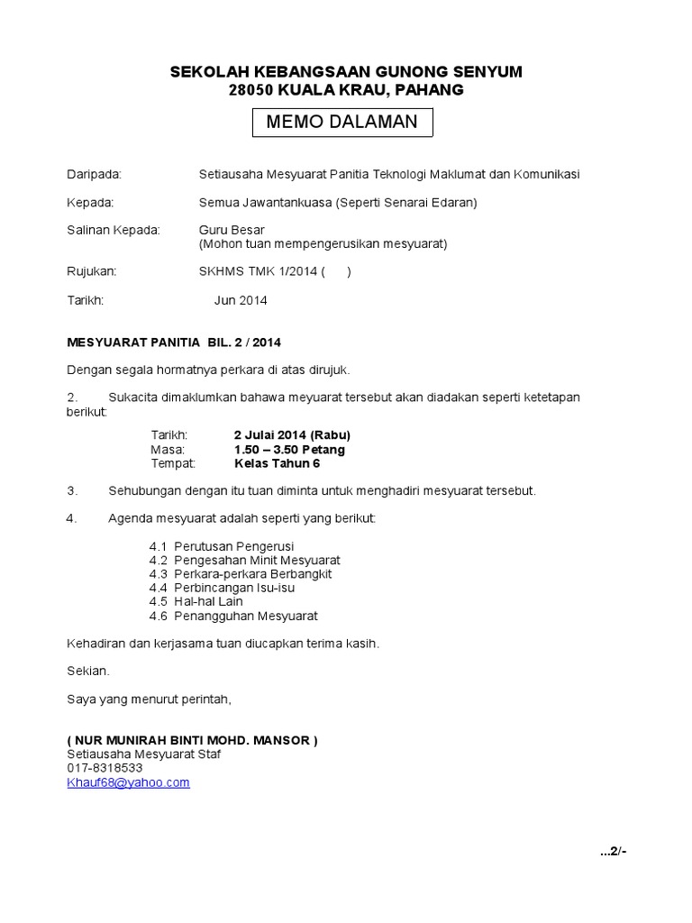Memo Panggilan Mesyuarat | PDF