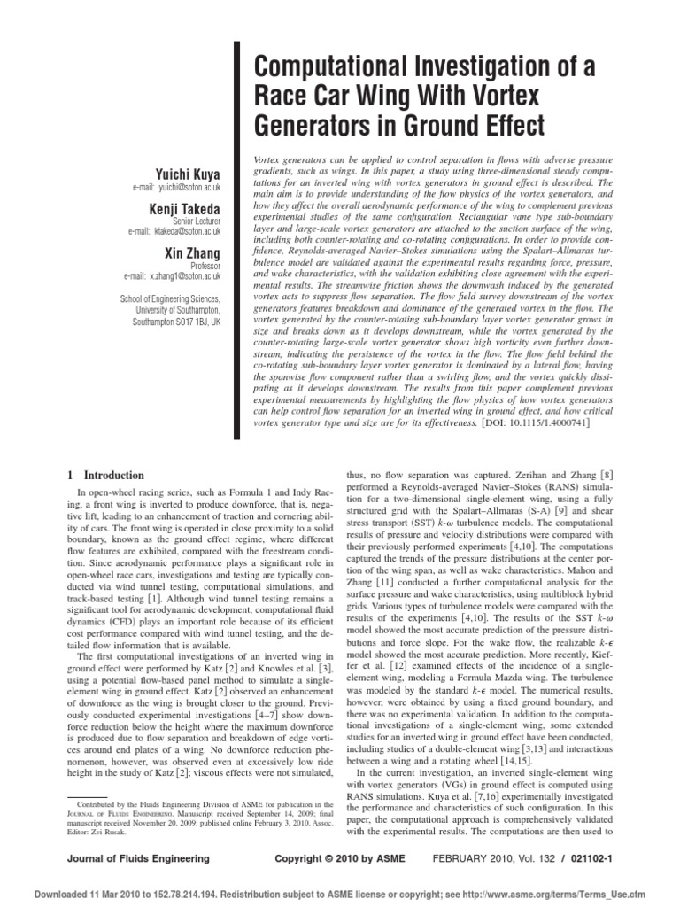 Computational Investigation of A Race Car Wing With Vortex Generators ...