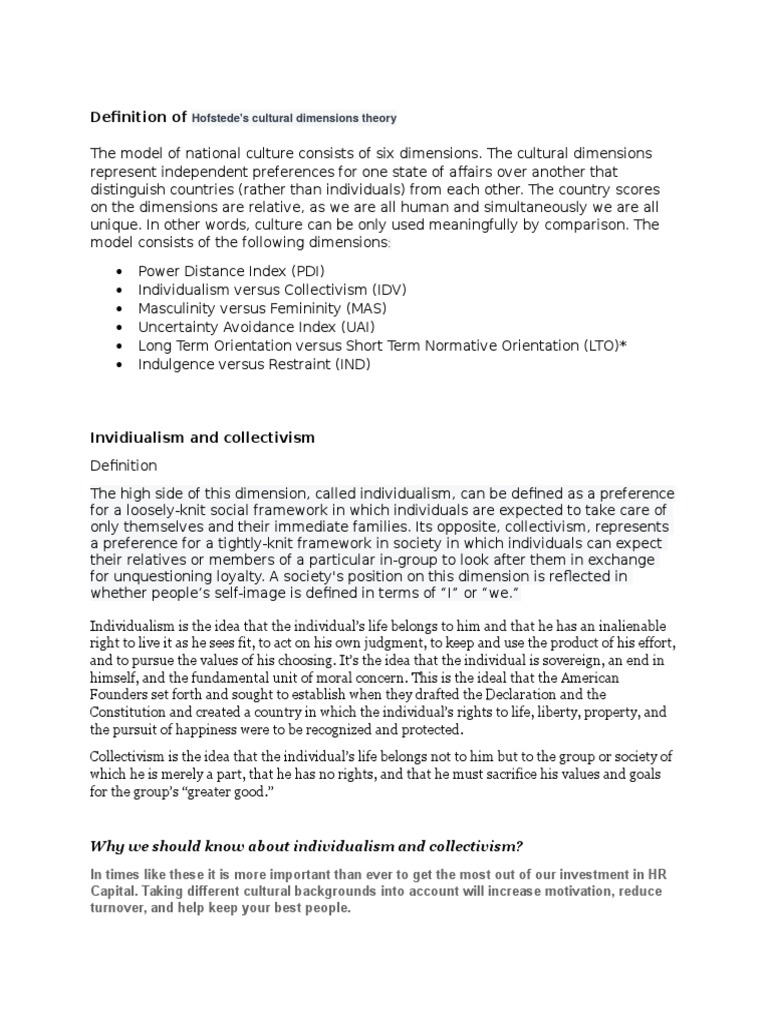 Features of Individualism Colectivism | PDF | Individualism | Collectivism