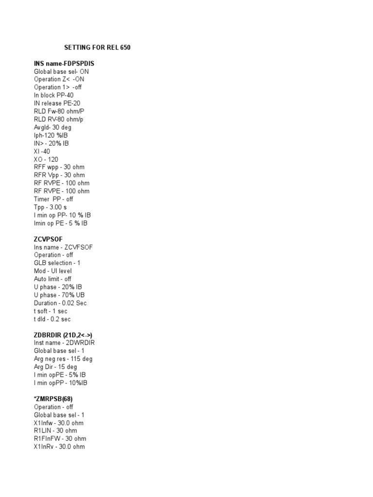 Setting For Rel 650 Ins Name-Fdpspdis | PDF