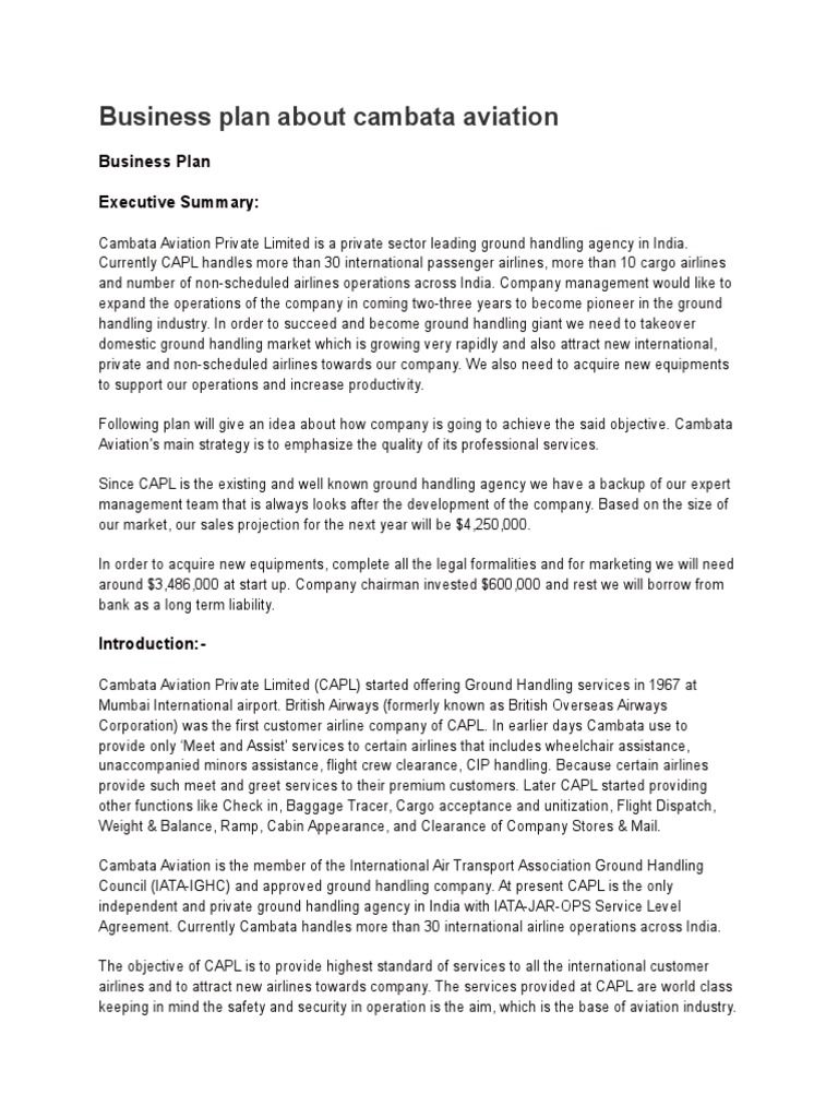 Business Plan Cambata Aviation | PDF | Airlines | Airport