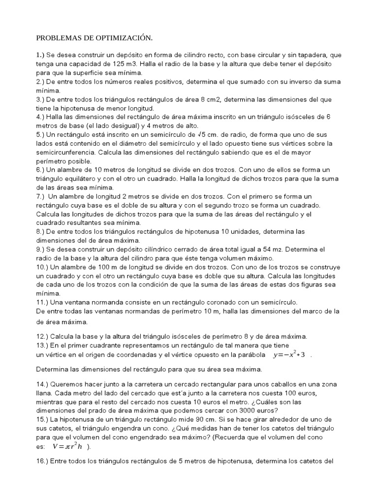 Problemas Optimizacion | PDF | Triángulo | Rectángulo