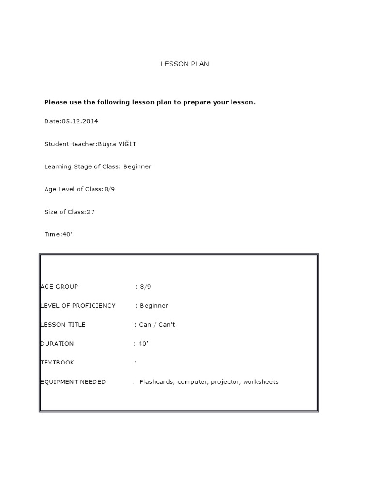 Please Use The Following Lesson Plan To Prepare Your Lesson | PDF