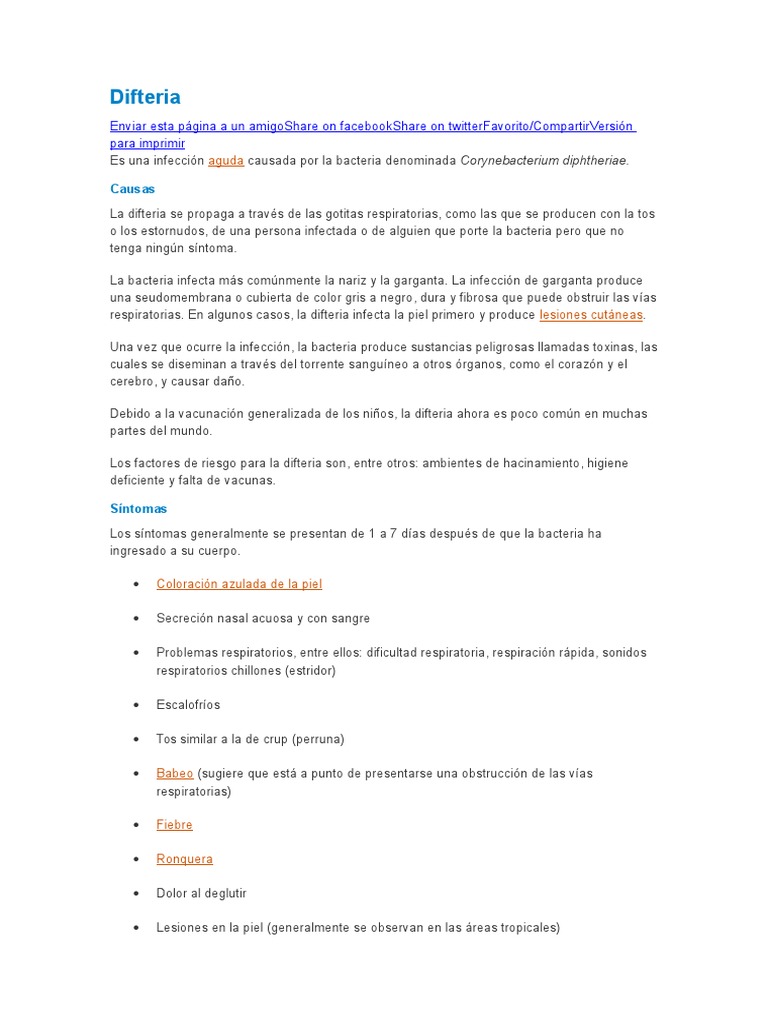 La difteria: Una enfermedad infecciosa aguda causada por ...