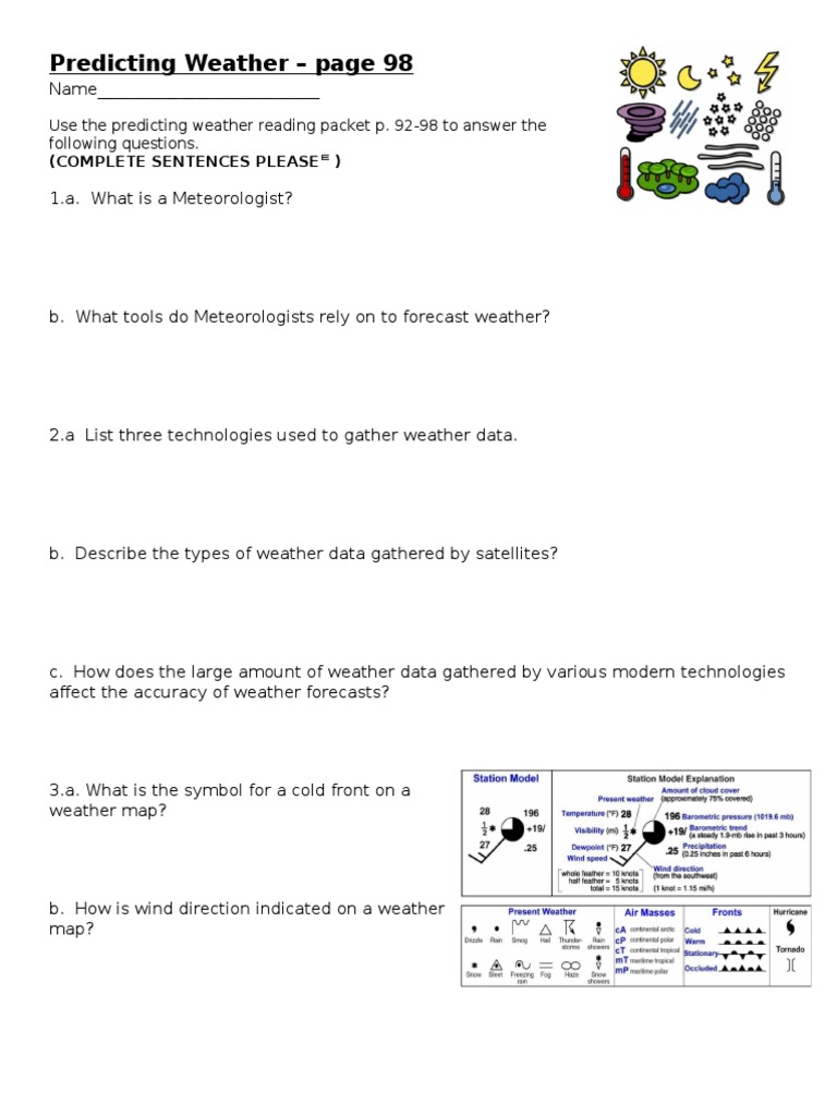 Worksheet - Predicting Weather P 98 | PDF | Weather Forecasting ...