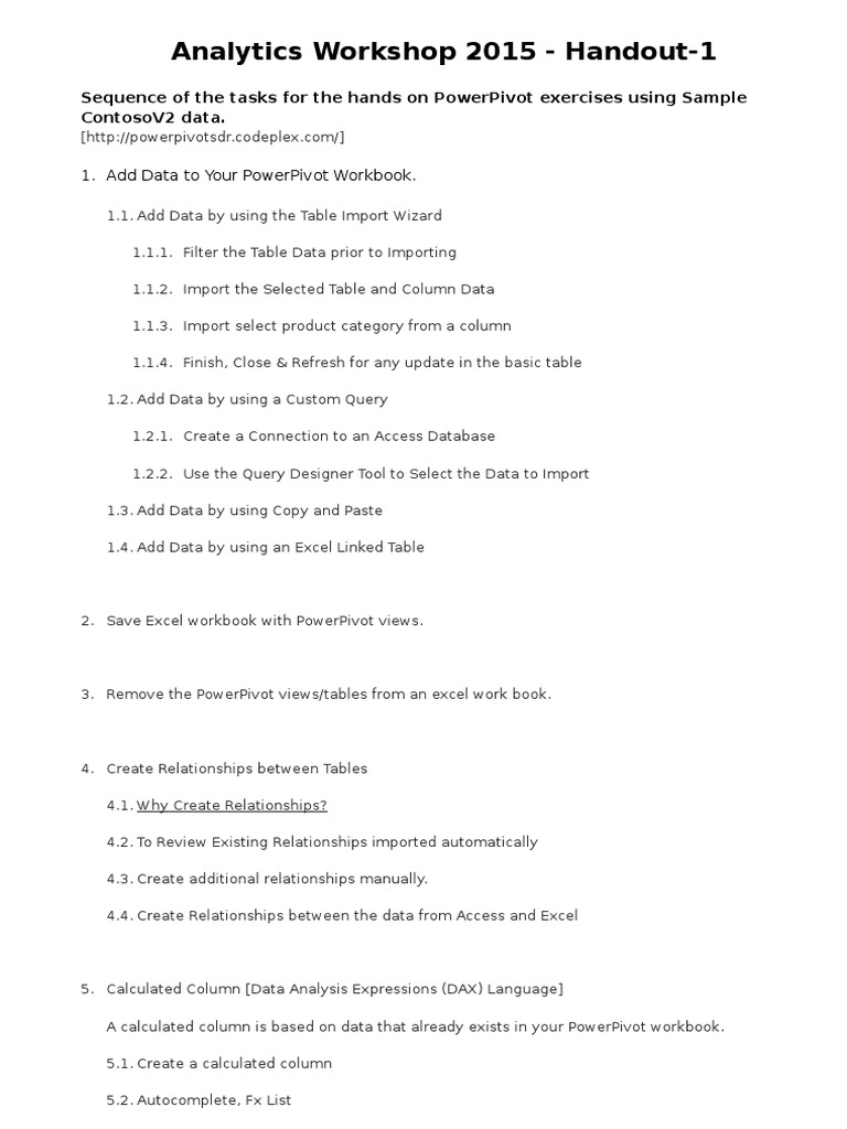 Analytics Workshop 2015 - Handout-1: 1. Add Data To Your Powerpivot ...