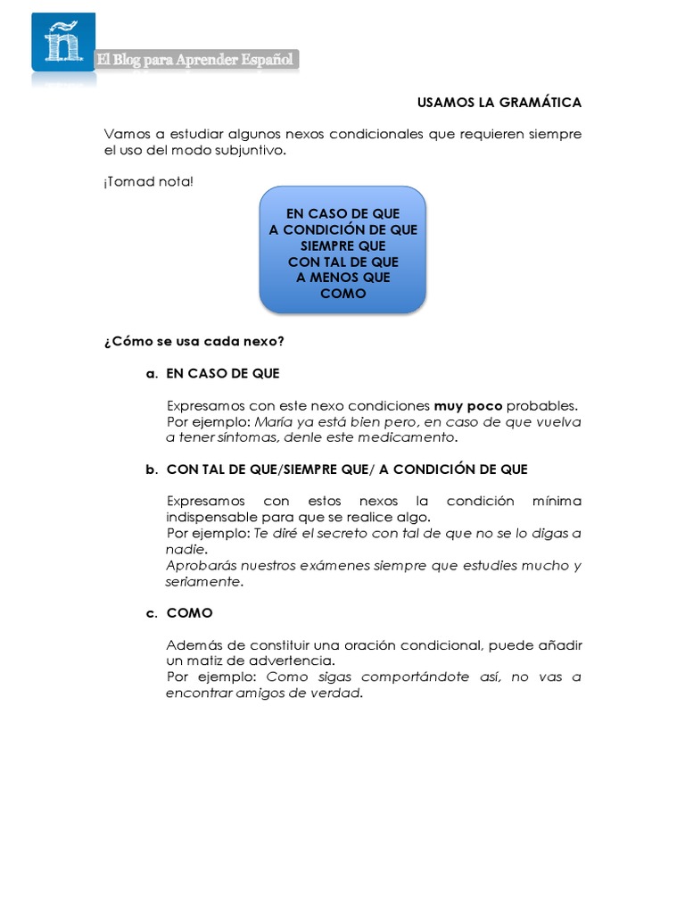 USAMOS LA GRAMÁTICA Otros Nexos Condicionales | PDF