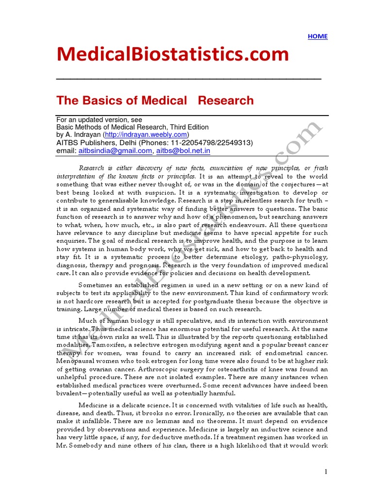 Basics of Medical Research | PDF | Scientific Method | Statistics