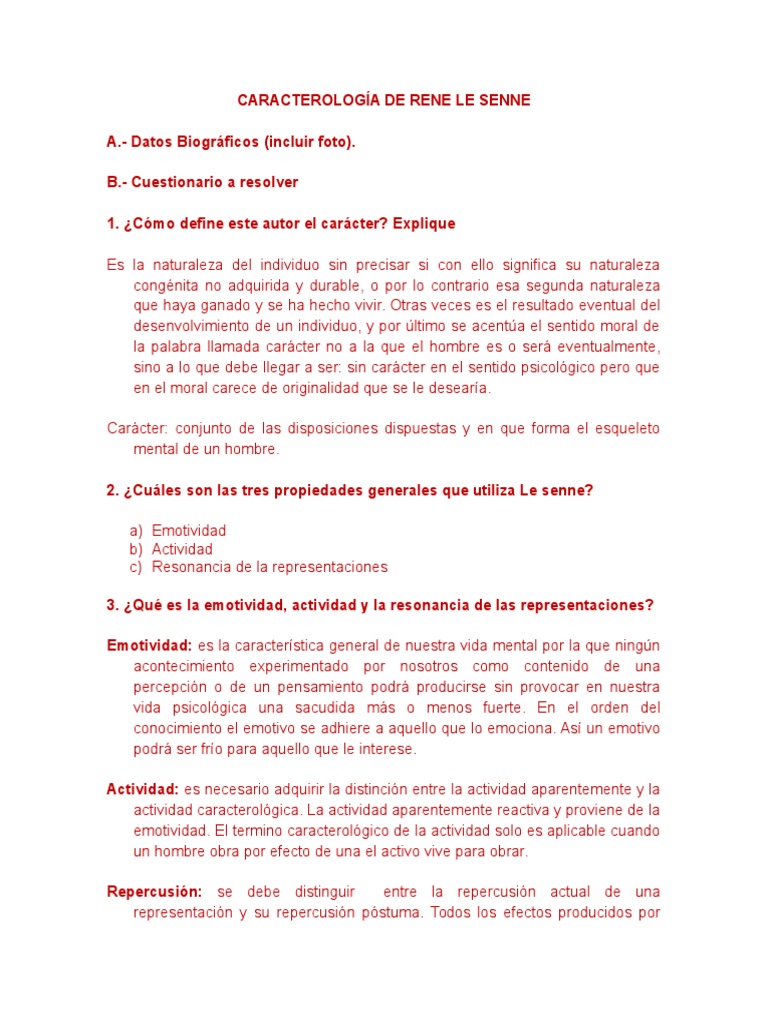 Caracterologia de Rene Le Senne - Corregido | PDF | Las emociones ...