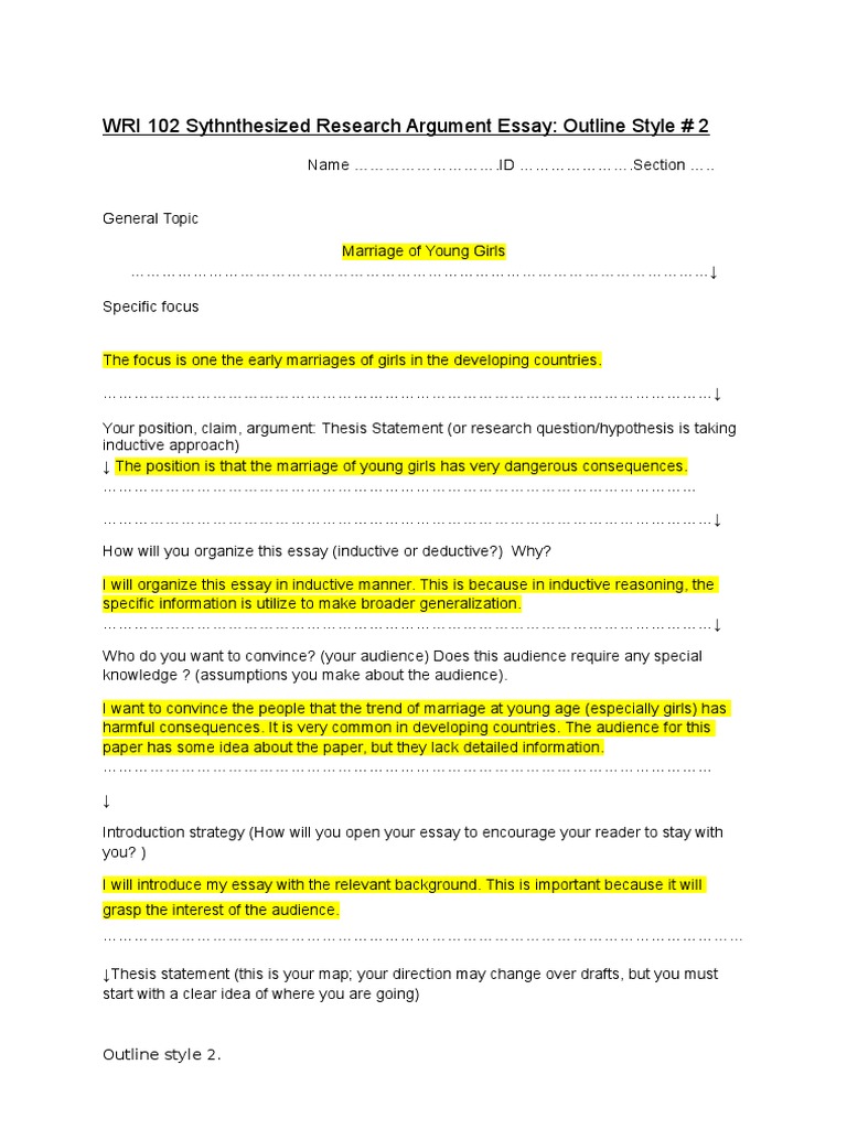WRI 102 Sythnthesized Research Argument Essay: Outline Style # 2 | PDF ...