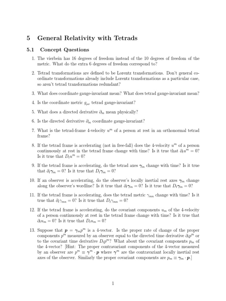 5 General Relativity With Tetrads: 5.1 Concept Questions | PDF | Tensor | Euclidean Vector