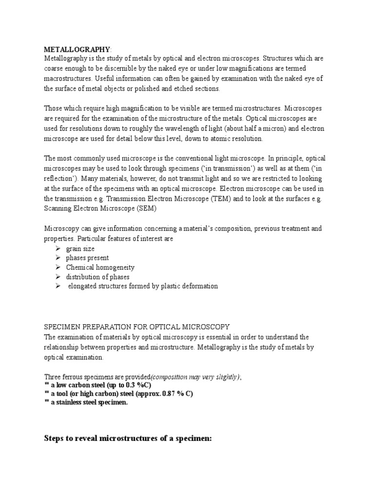 Metallography:: Steps To Reveal Microstructures of A Specimen | PDF ...