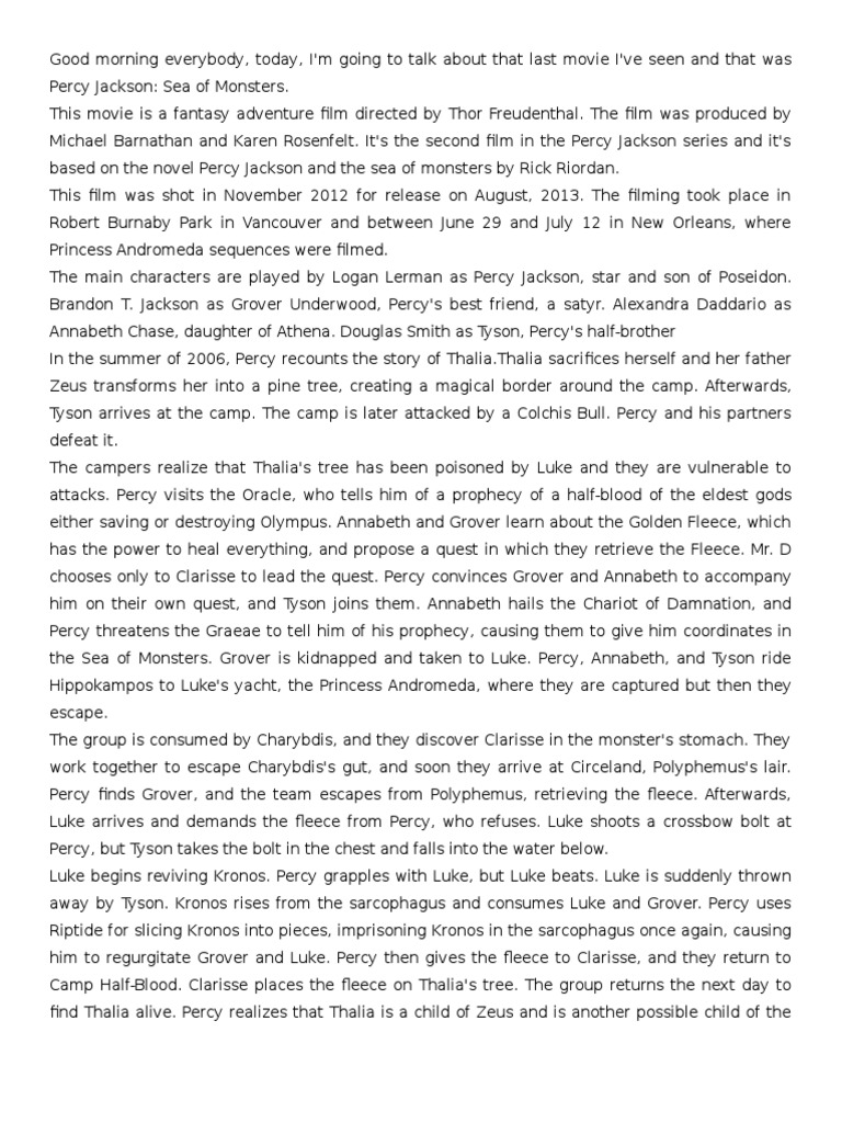 Percy Jackson: Sea of Monsters Overview | PDF | Rick Riordan | Mythology