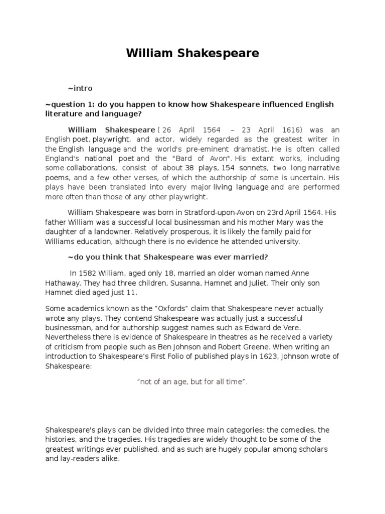 William Shakespeare: ~intro | William Shakespeare | English Renaissance