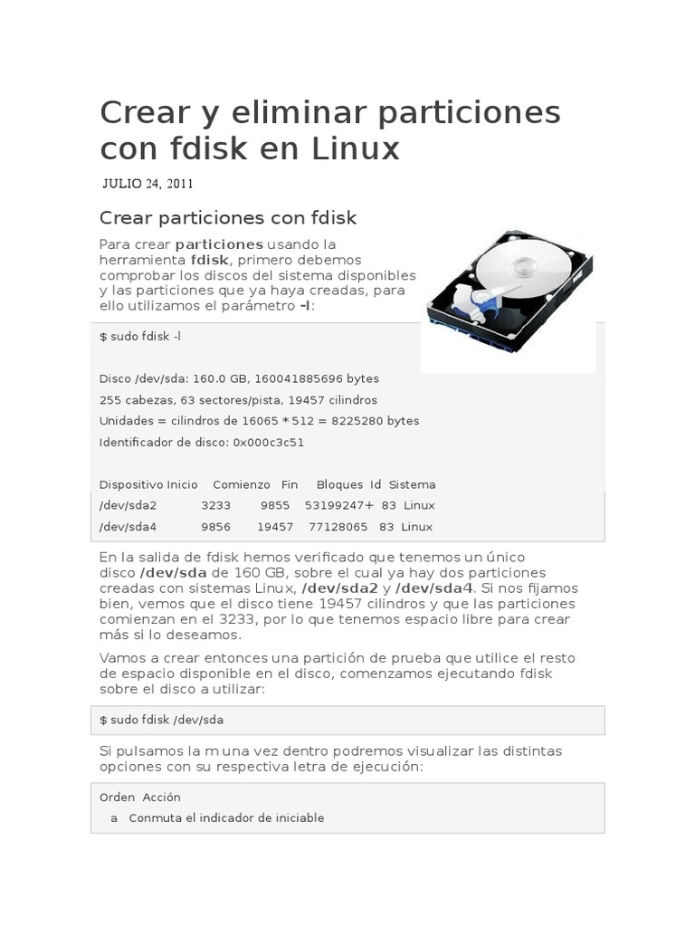 Crear y Eliminar Particiones Con Fdisk en Linux | Descargar gratis PDF | Sistema de archivos ...