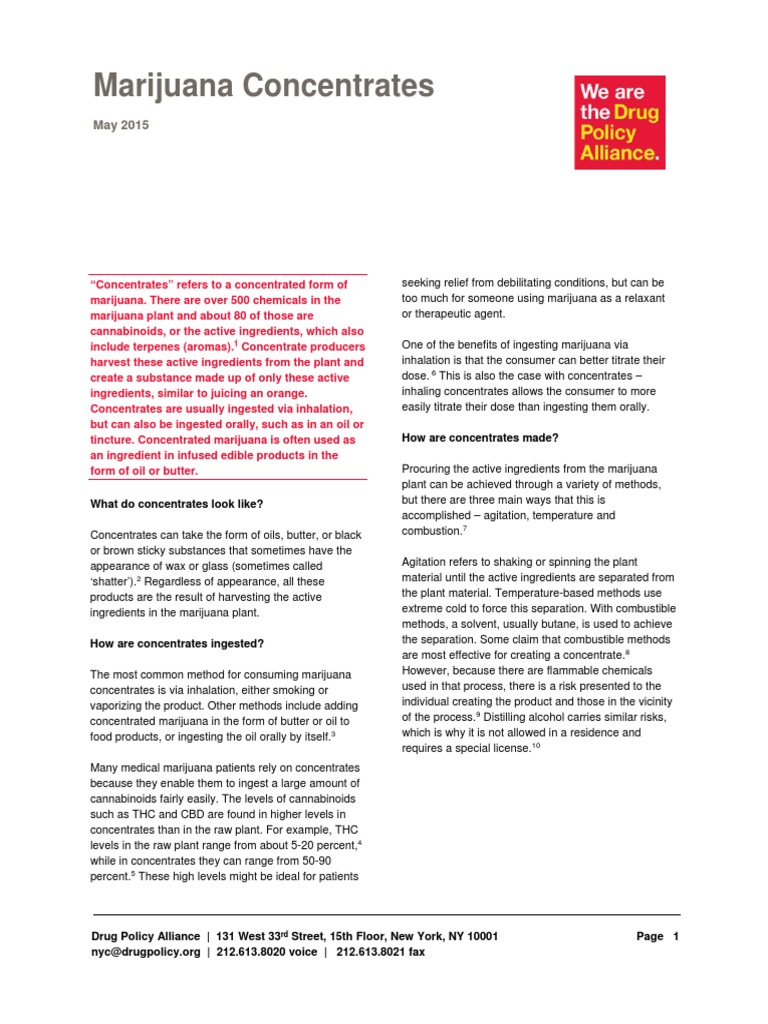Drug Policy Alliance Fact Sheet Marijuana Concentrates May 2015 PDF ...