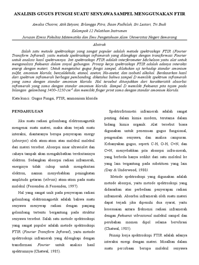 Analisis Gugus Fungsi Suatu Senyawa Sampel Menggunakan Ftir | PDF