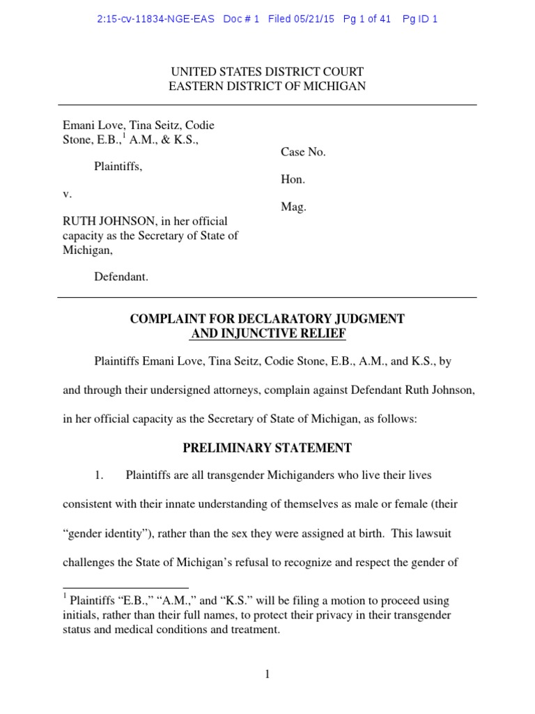 Complaint For Declaratory Judgment and Injunctive Relief | PDF | Gender ...
