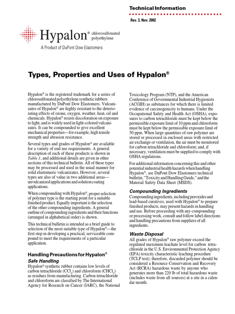 Hypalon 4085 Spec Sheet | PDF | Cross Link | Hazardous Waste